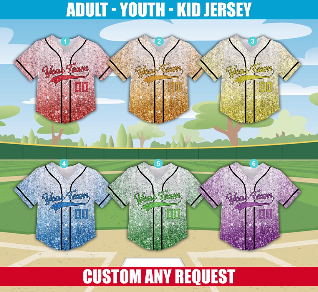 Personalized Name Ombre Faux Glitter Baseball Jersey, Custom Color ...
