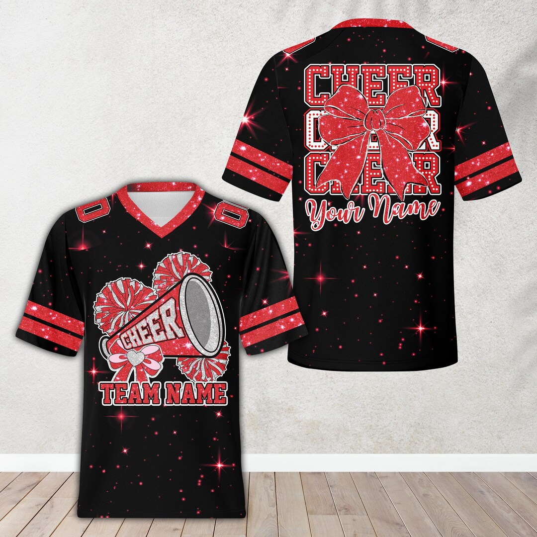 Custom PRINTED GLITTER Coquette Bow Cheer Football Jersey, Personalized ...