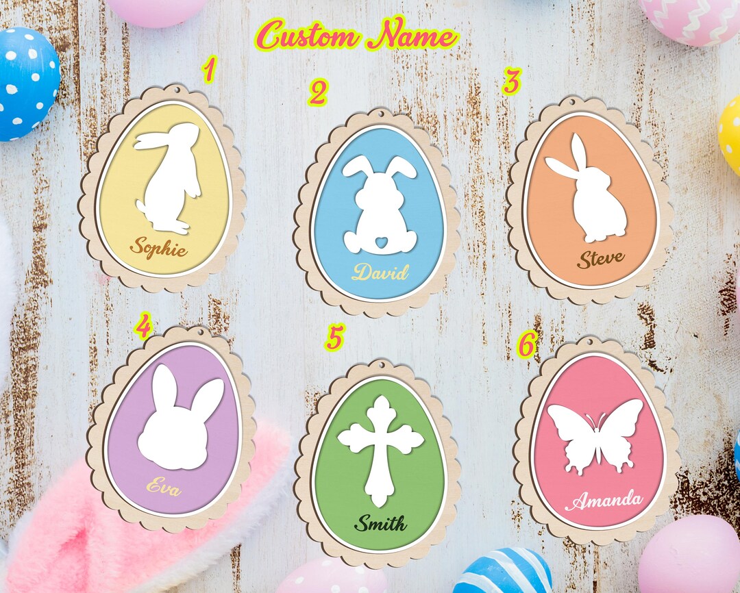 Personalized Easter Egg Name Tag, Custom Color Scalloped Egg Wooden Tag ...