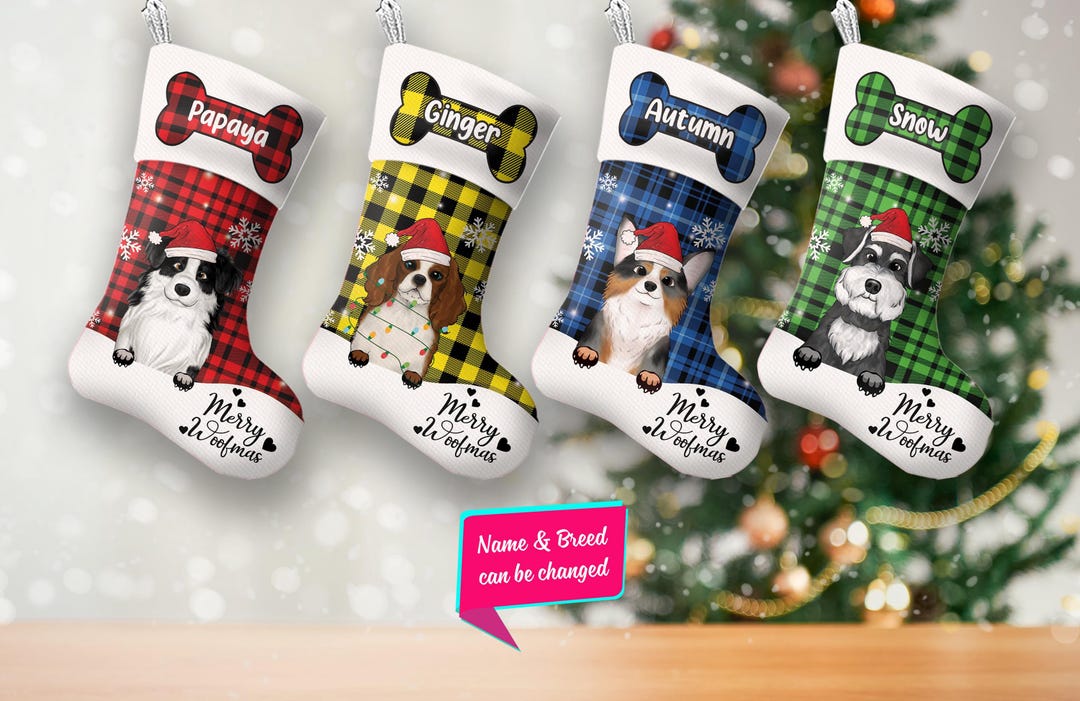 Personalized Name Dog Breed Stockings. Custom Color Buffalo Plaid Dog ...
