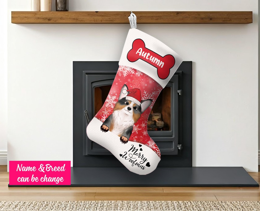 Personalized Name Dog Breed Stockings. Custom Color Santa Hat Dog ...