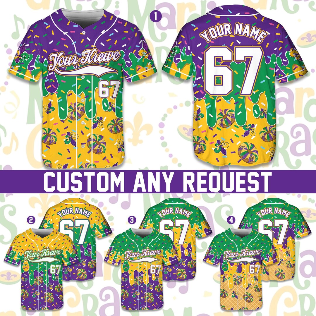 Personalized Name Mardi Gras Drip Baseball Jersey, Custom Sprinkles Ice ...
