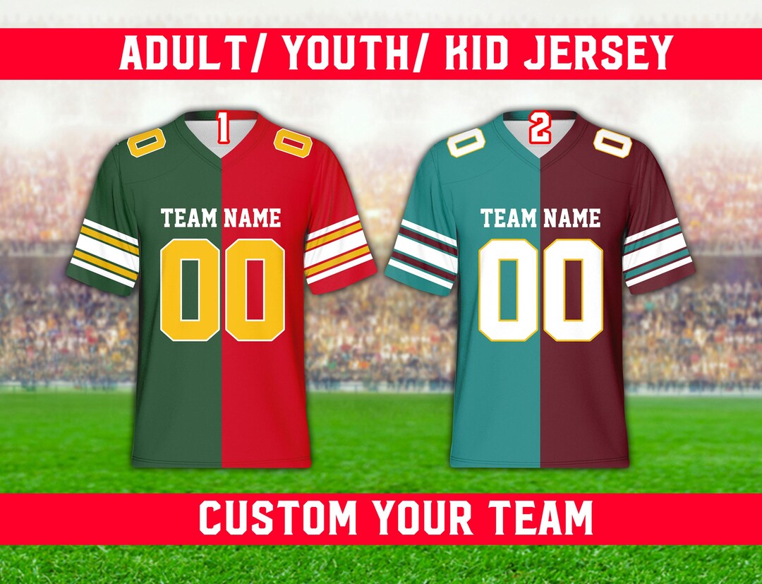 Personalized Two Football Team Jersey, Custom Split Football Jersey Two ...