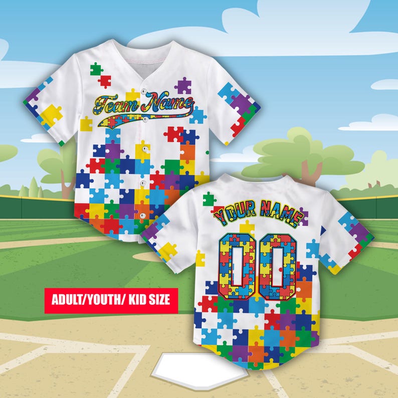 Personalize Autism Awareness Month Baseball Jersey, Custom Name Puzzle ...