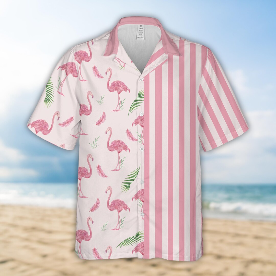 Pink Stripes Flamingo Hawaiian Shirt for Men Women, Summer Vibes ...