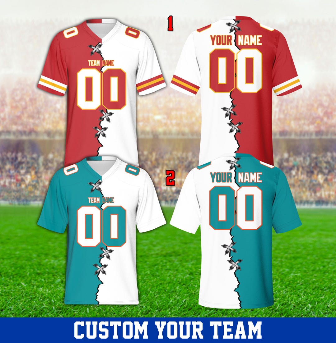 Personalized Two Football Team Jersey, Custom Split Football Jersey ...
