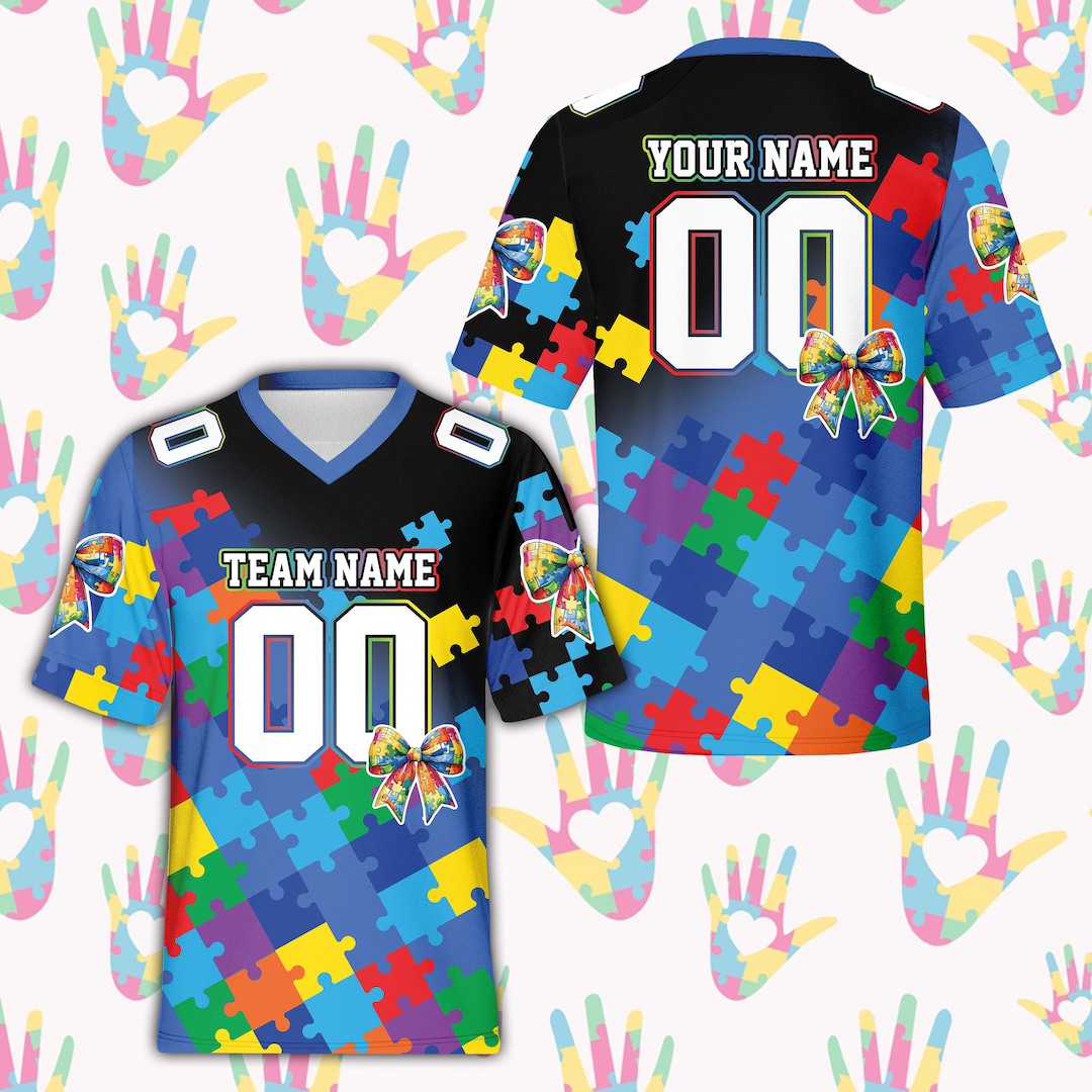 Personalized Coquette Bow Autism Awareness Football Team Jersey, Custom ...