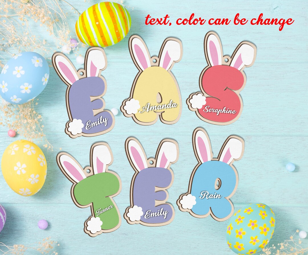 Personalized Easter Bunny Name Tag, Custom Bunny Ears Wooden Letter Tag ...