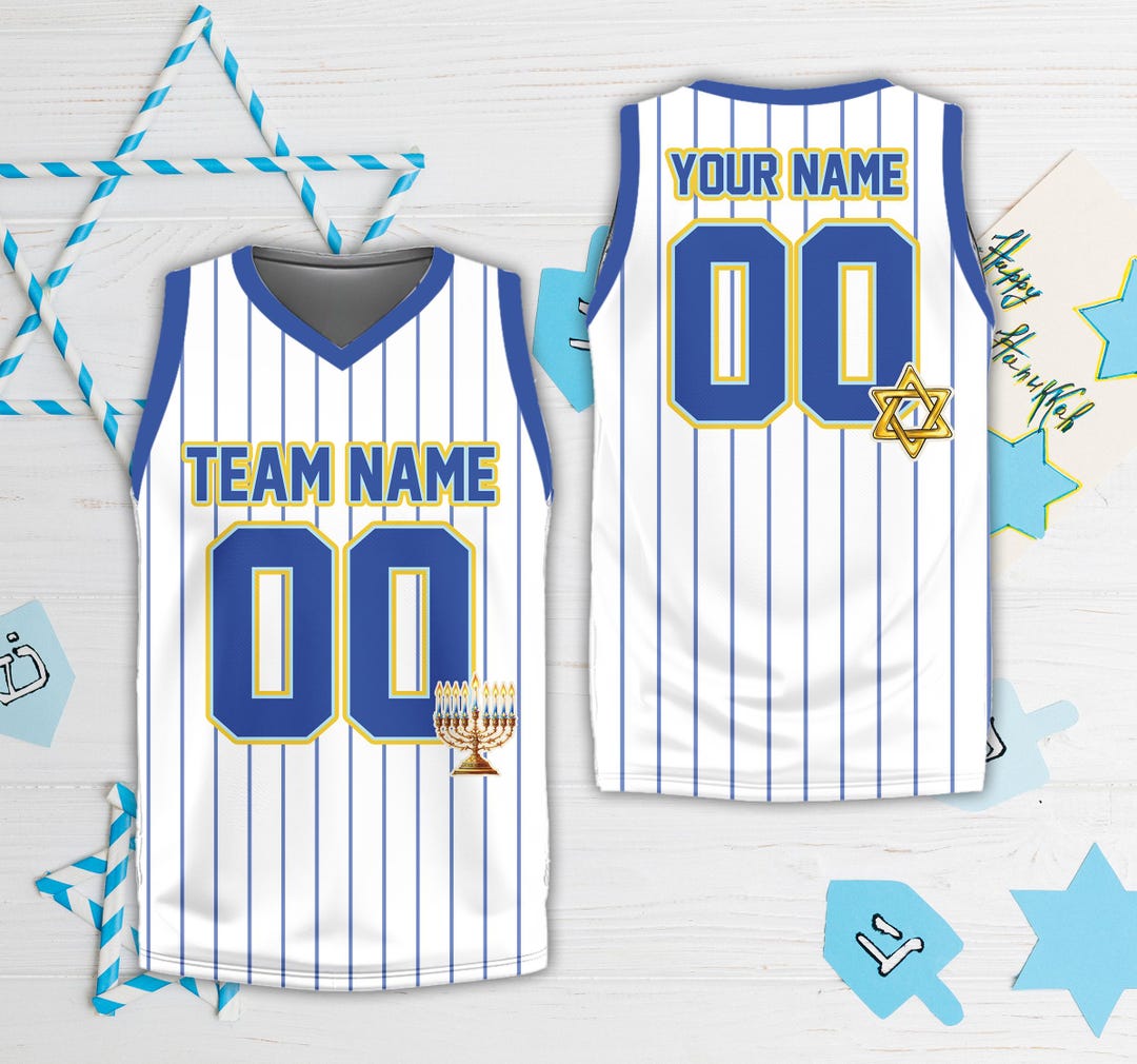 Personalized Name Happy Hanukkah Basketball Jersey, Custom Jewish ...