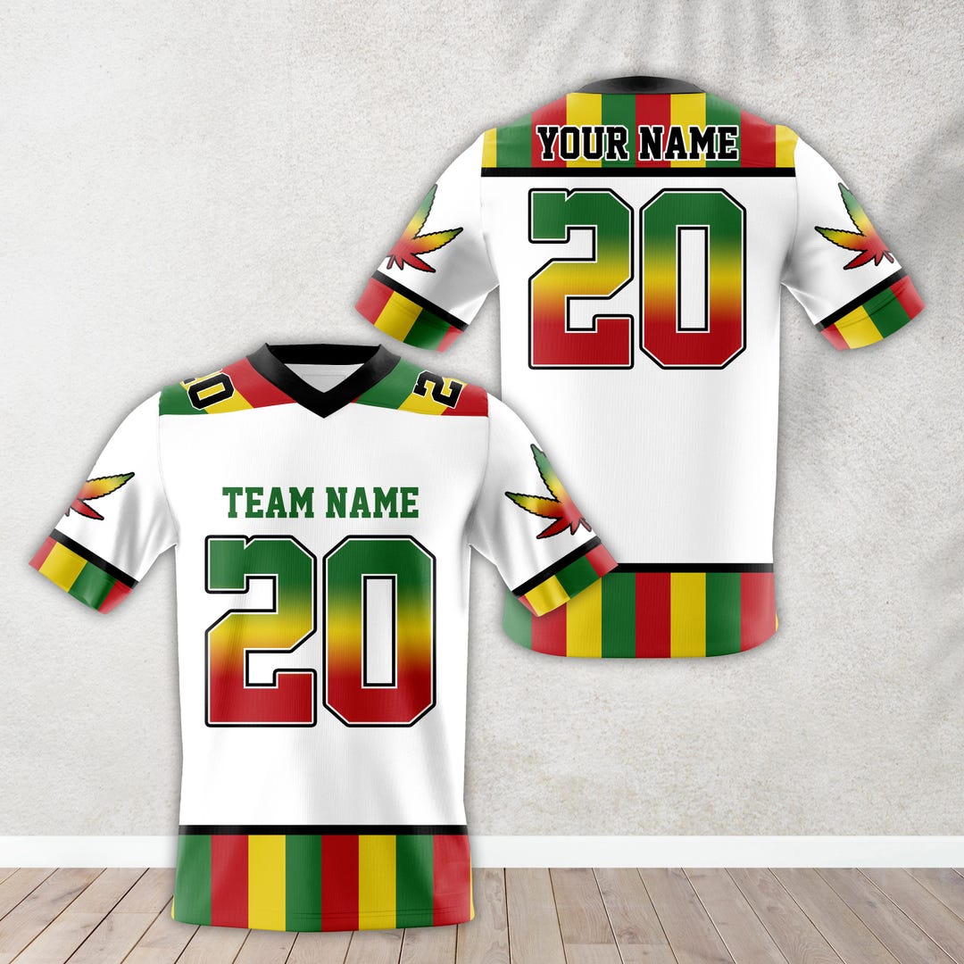 Personalized Rastafarian Flag Marijuana Leaf Football Team Jersey ...