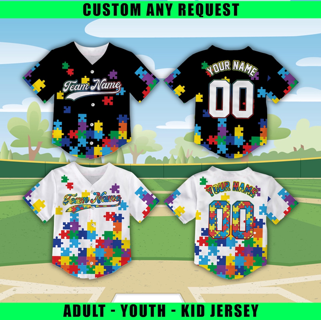 Personalize Autism Awareness Month Baseball Jersey, Custom Name Puzzle ...