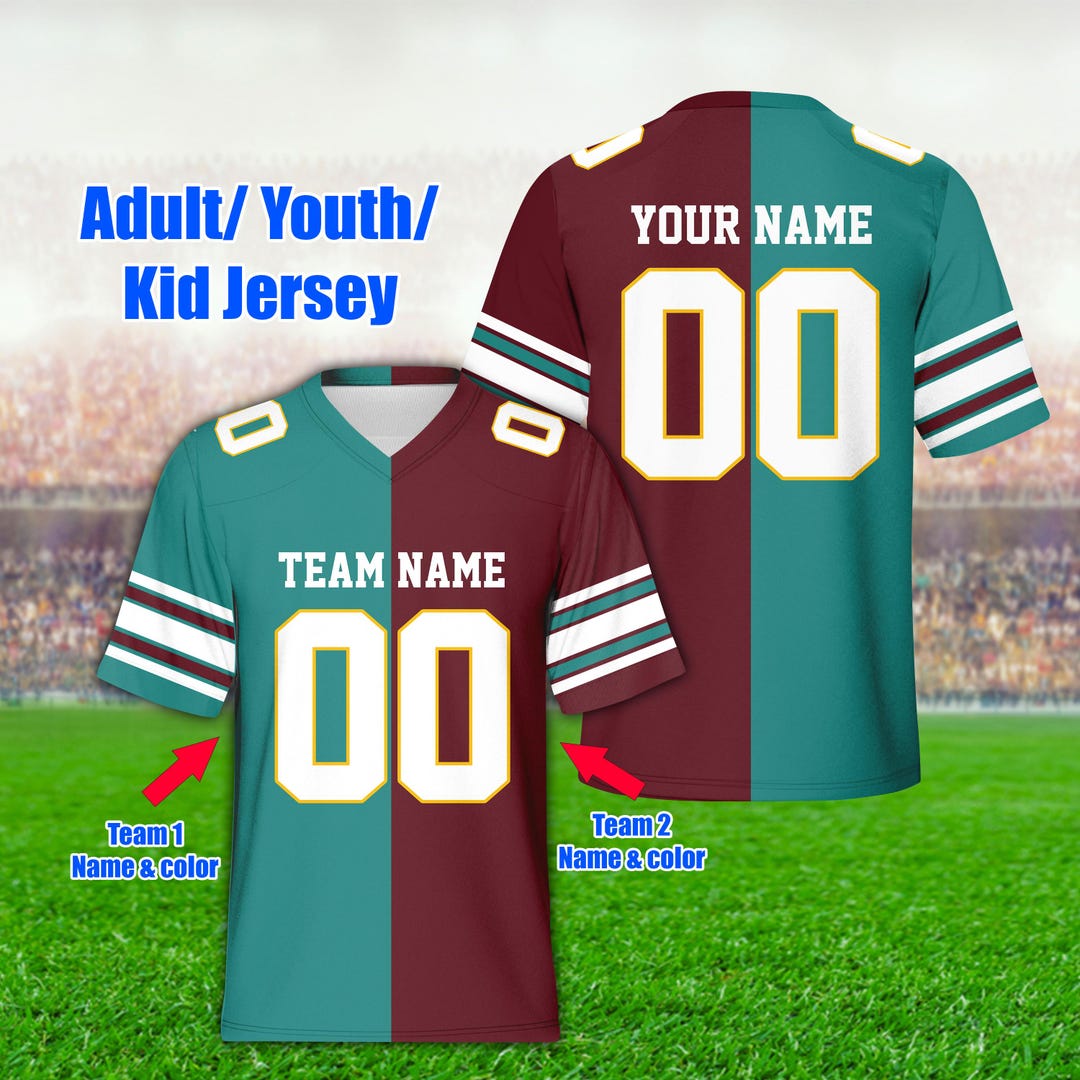 Personalized Two Football Team Jersey, Custom Split Football Jersey Two ...
