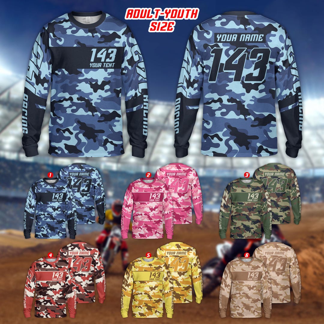 Personalized Camouflage Motocross Youth & Adult Long Sleeve Shirt ...
