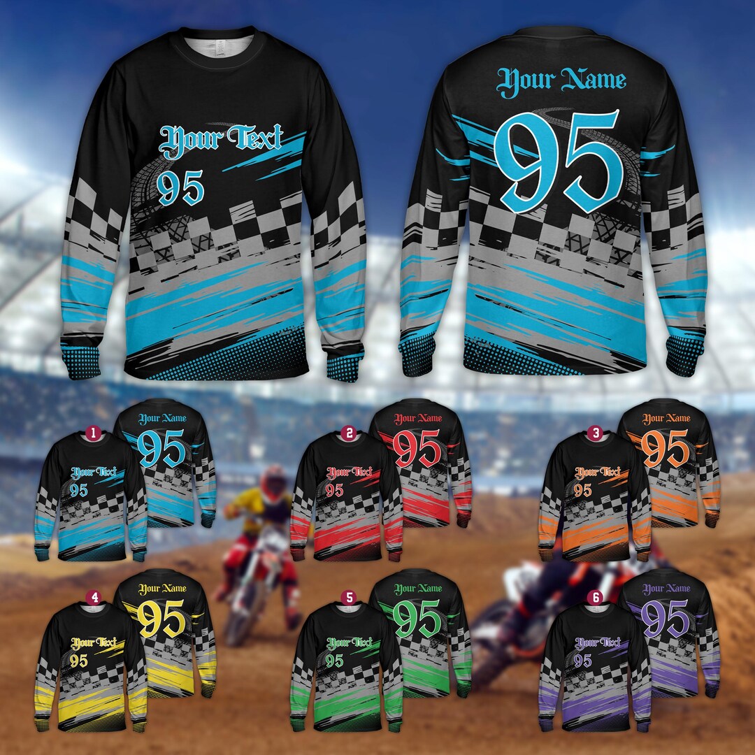 Personalized Checkerboard Motocross Youth Adult Long Sleeve Shirt ...