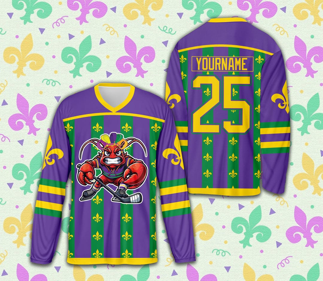 Custom Mardi Gras Crawfish Ice Hockey Jersey, Personalized Fleur De Lis ...