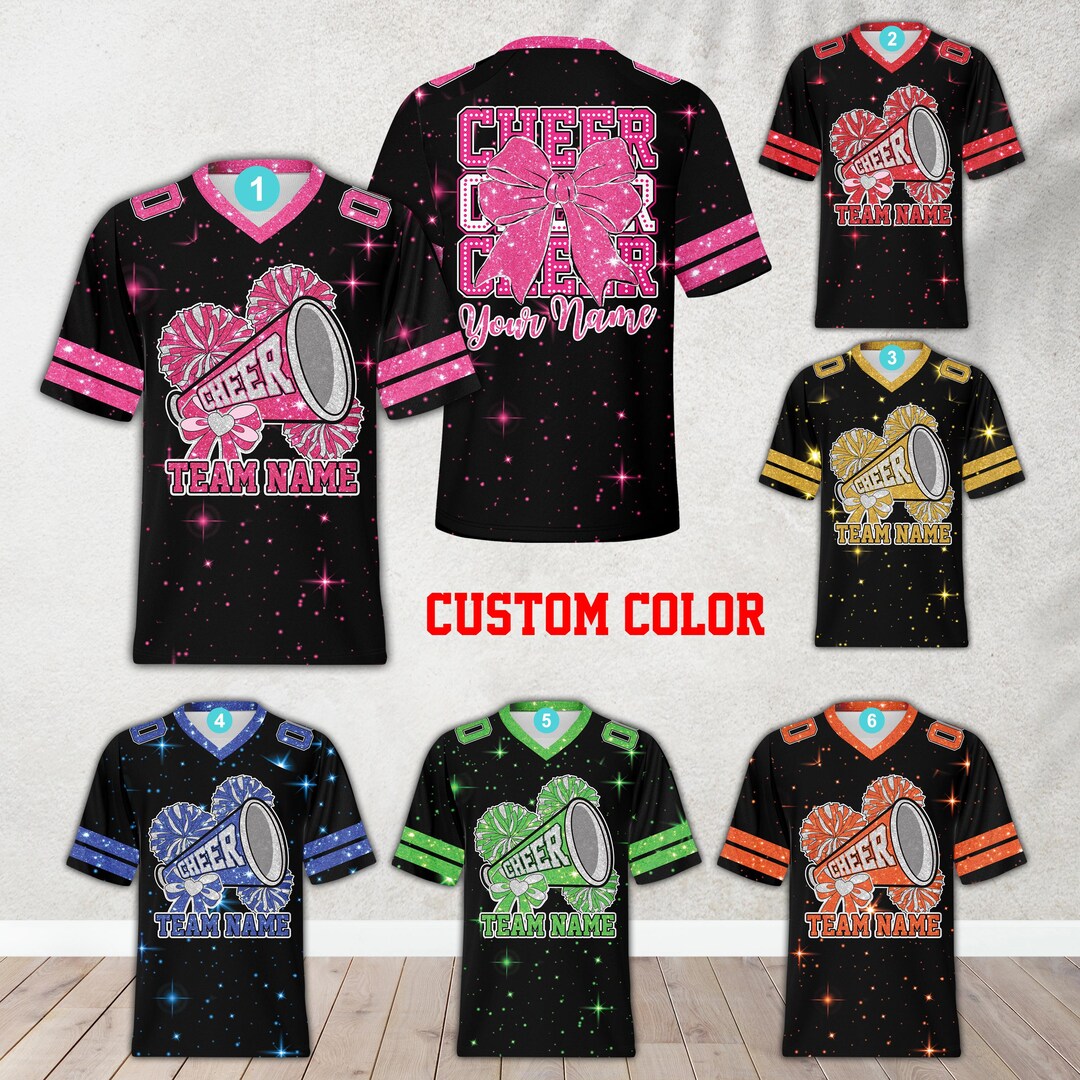 Custom PRINTED GLITTER Coquette Bow Cheer Football Jersey, Personalized ...