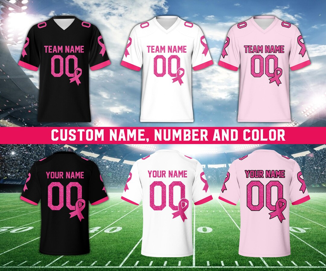Personalized Faux Glitter Breast Cancer Awareness Football Jersey ...