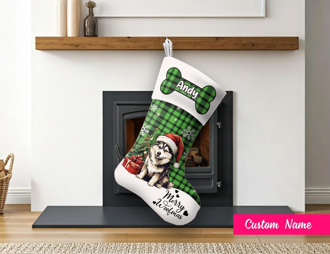 Personalized Name Dog Breed Stockings, Custom Color Plaid Christmas Dog ...