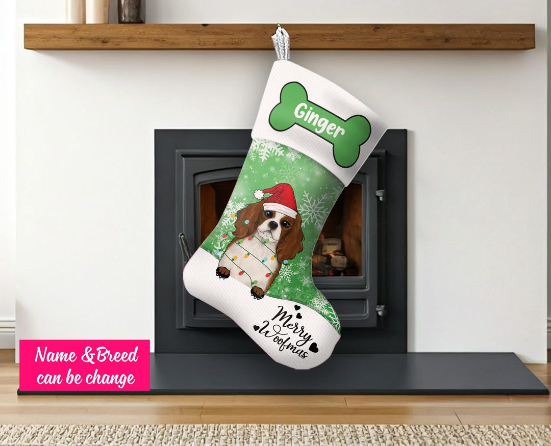 Personalized Name Dog Breed Stockings. Custom Color Santa Hat Dog ...