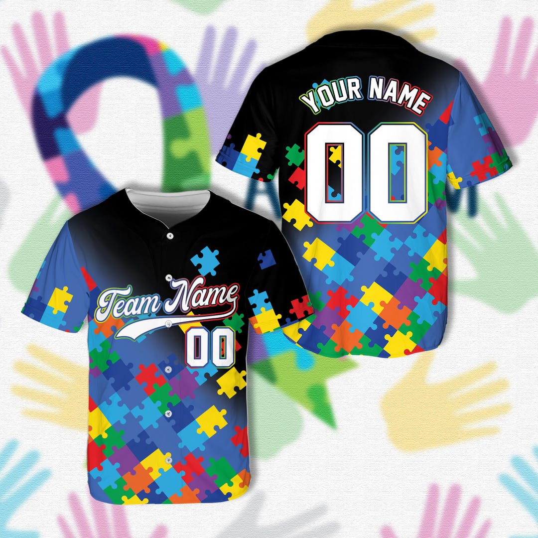 Personalize Autism Awareness Month Baseball Jersey, Custom Name Puzzle ...