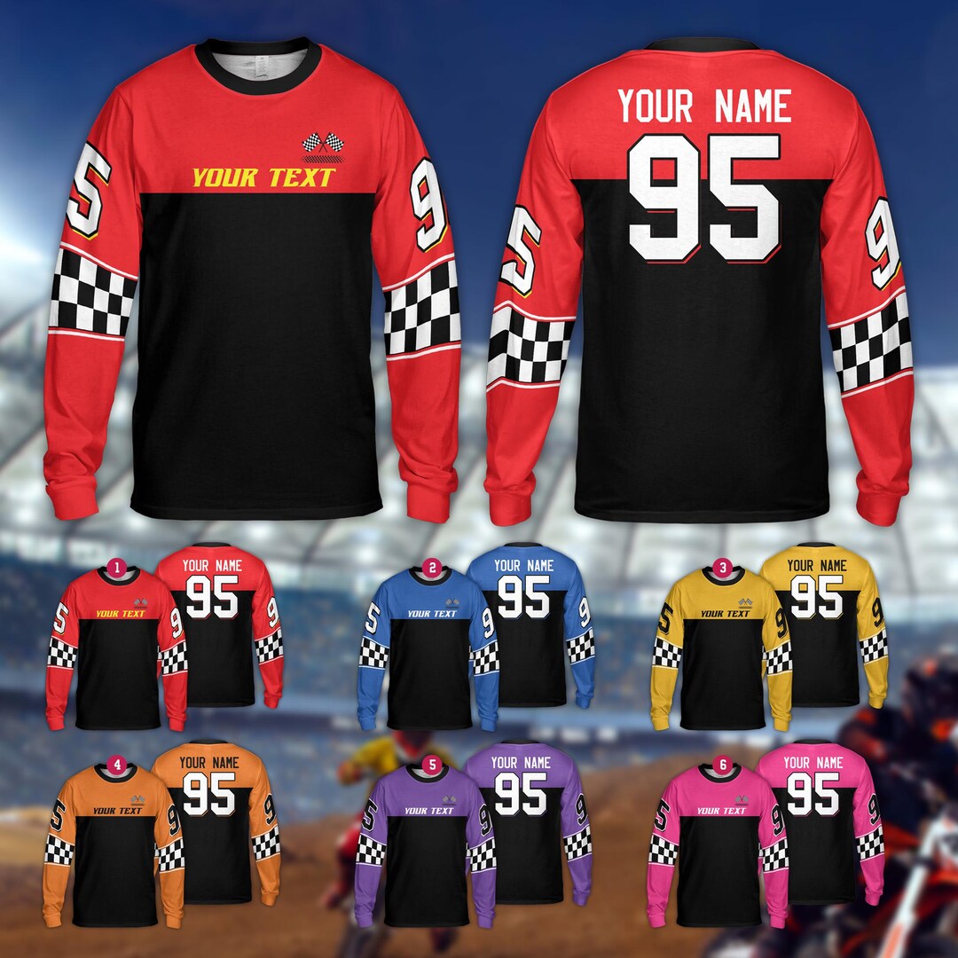 Personalized Checkerboard Motocross Youth Adult Long Sleeve Shirt ...