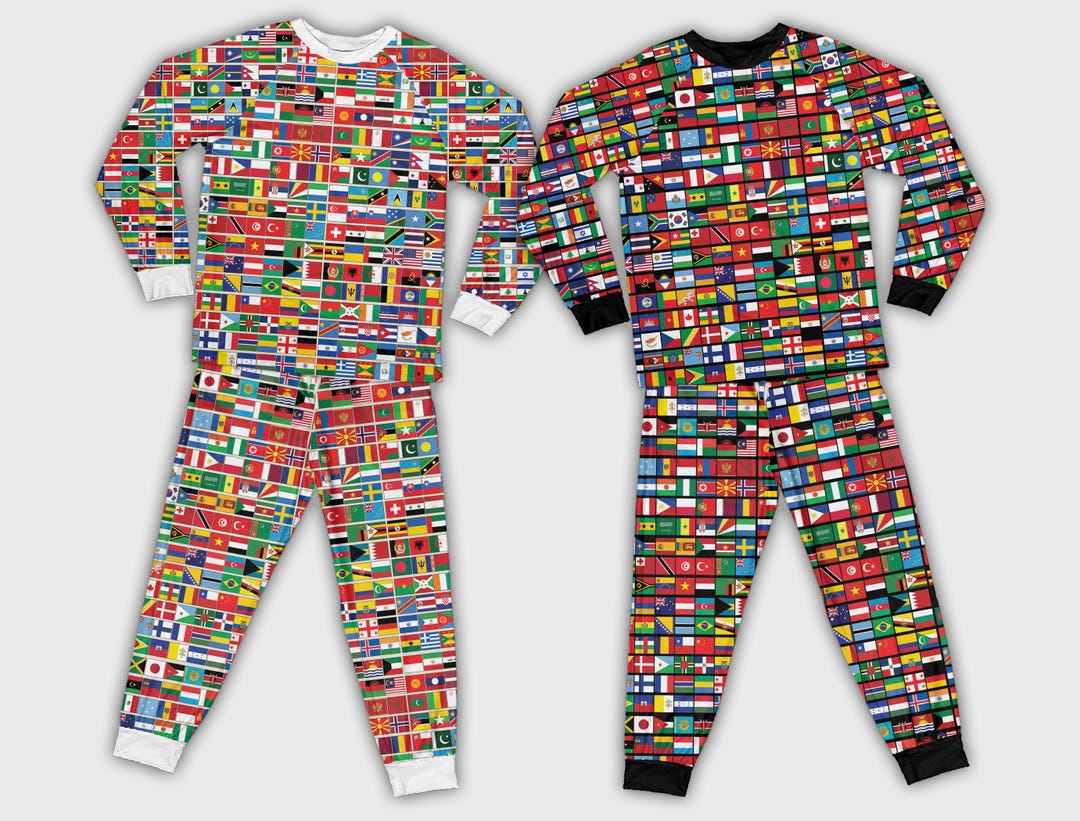 World Flags Pajama Set, International Country Flag Long Sleeve ...