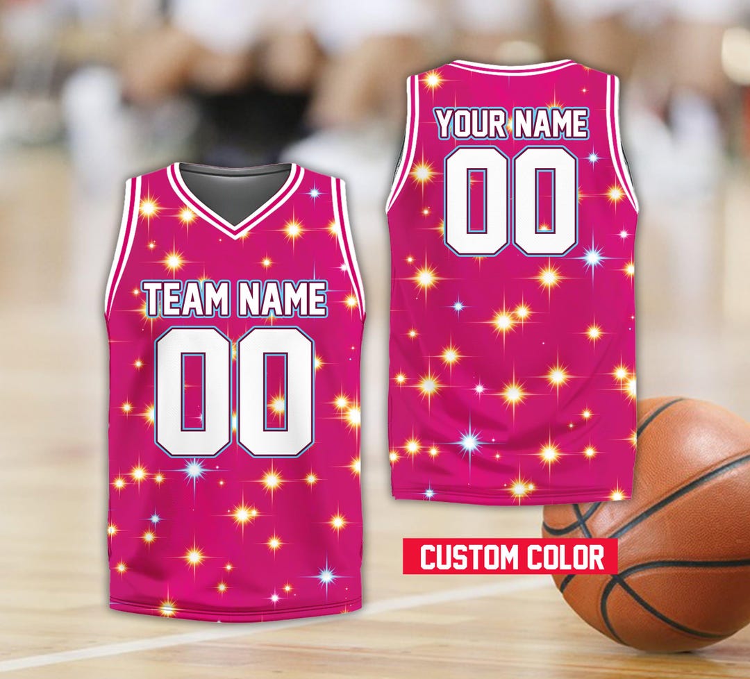 Personalized Color Golden Starlight Basketball Jersey, Custom Name ...