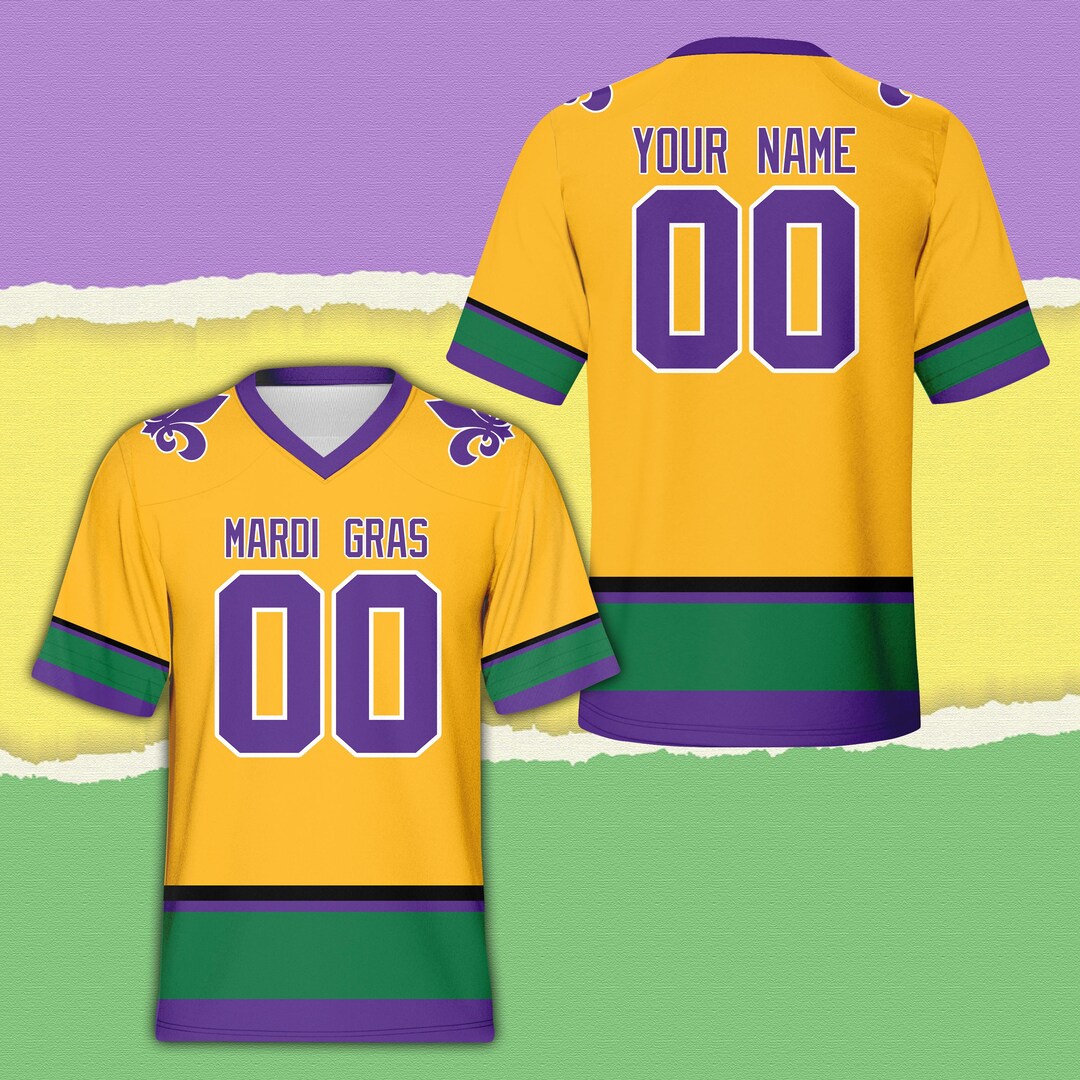 Personalized Name Mardi Gras Football Team Jersey, Custom Fat Tuesday ...