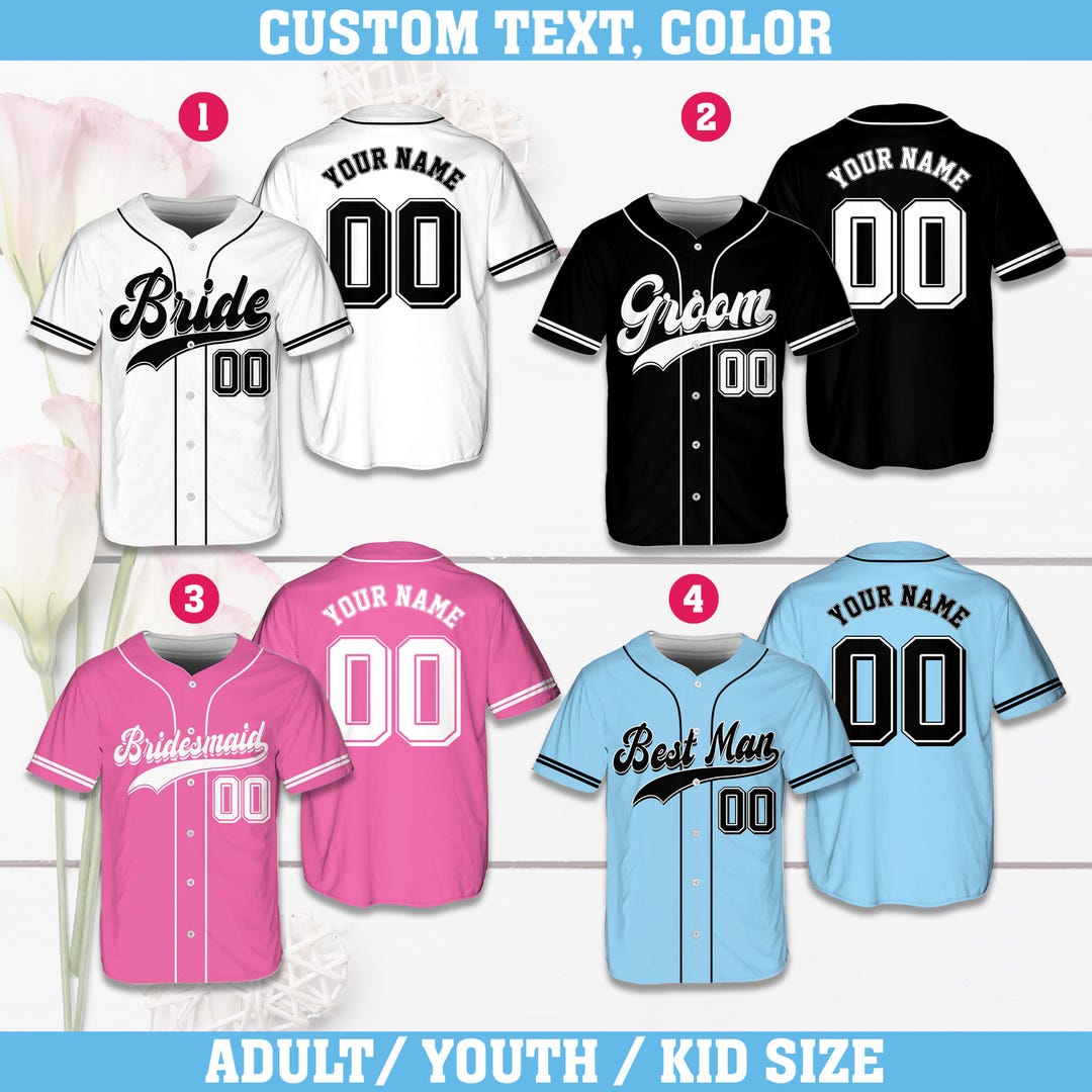 Personalized Name Number Bride & Groom Baseball Jersey, Custom Color ...