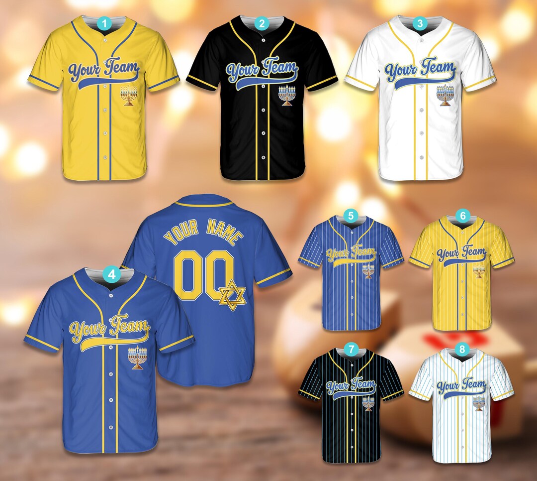 Personalized Name Happy Hanukkah Baseball Jersey, Custom Jewish Holiday ...