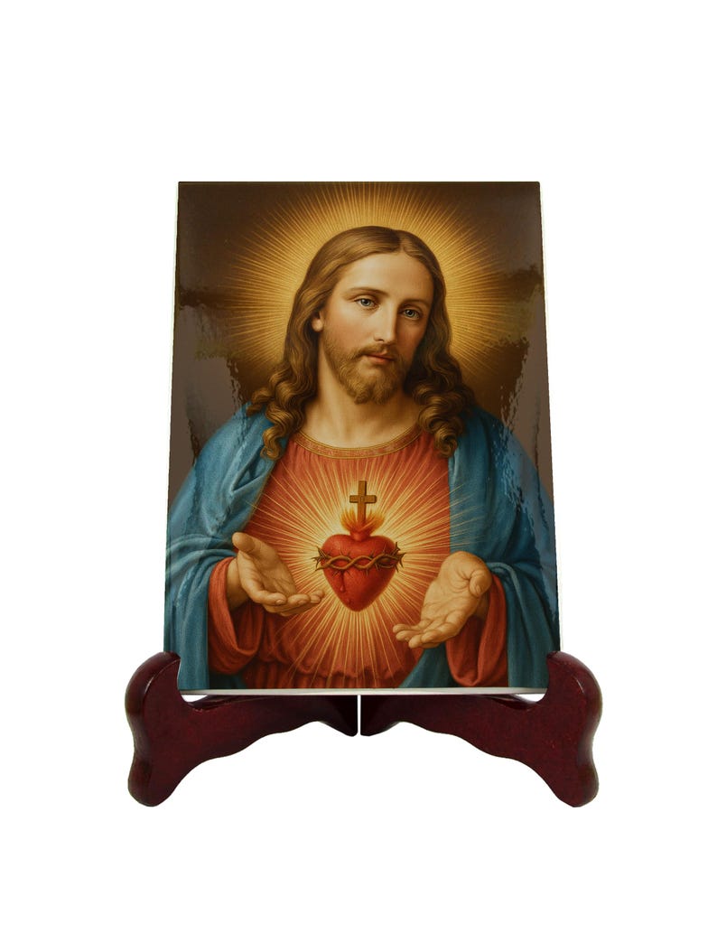 Sacred Heart of Jesus Ceramic Icon – Catholic Devotional Image for Home ...