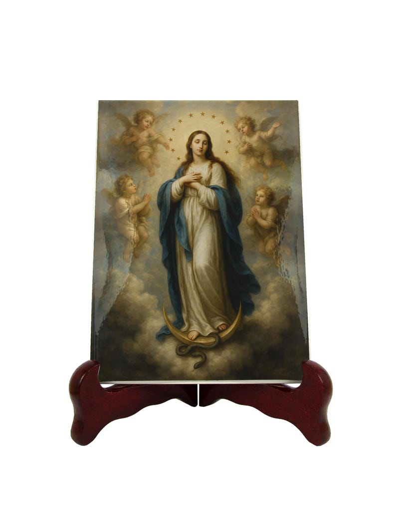 Ceramic Icon Immaculate Virgin Mary Religious Plaque Catholic Art ...