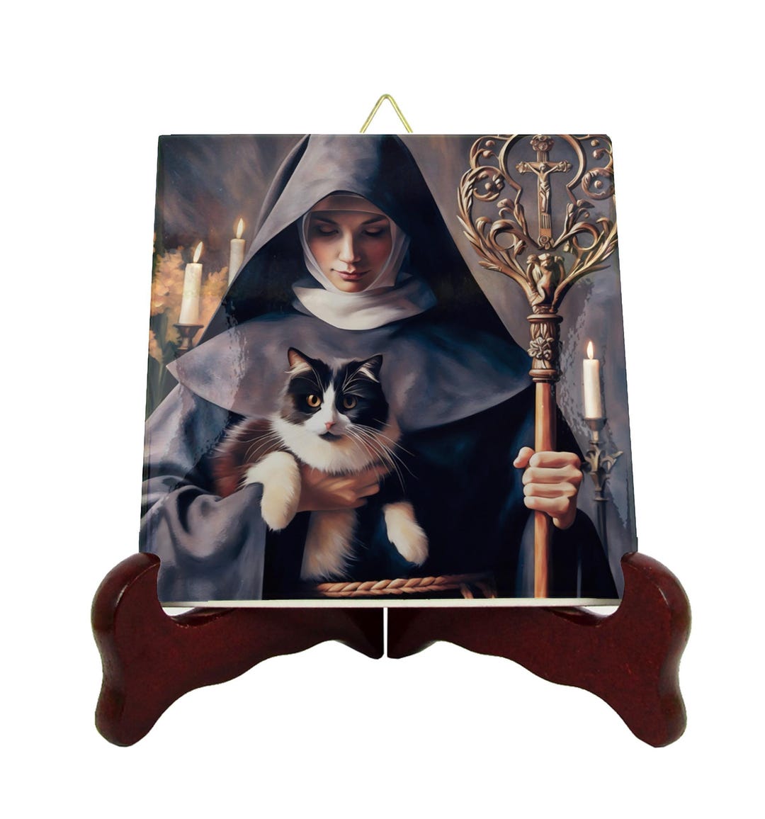 Saint Gertrude of Nivelles – Handmade Catholic Ceramic Icon of Abbess ...