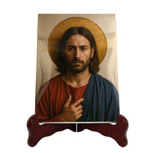 Jesus Icon Handcrafted Ceramic Tile, Realistic Modern Christian Icon ...