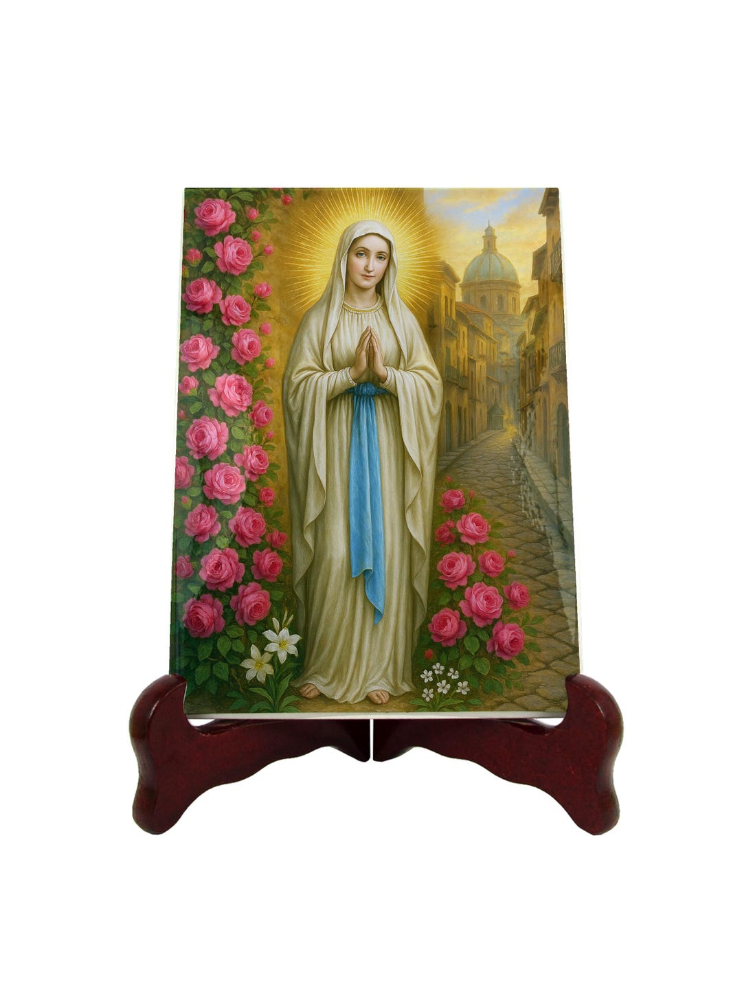 Our Lady of Lourdes Ceramic Tile Icon, Detailed Religious Art for Home ...
