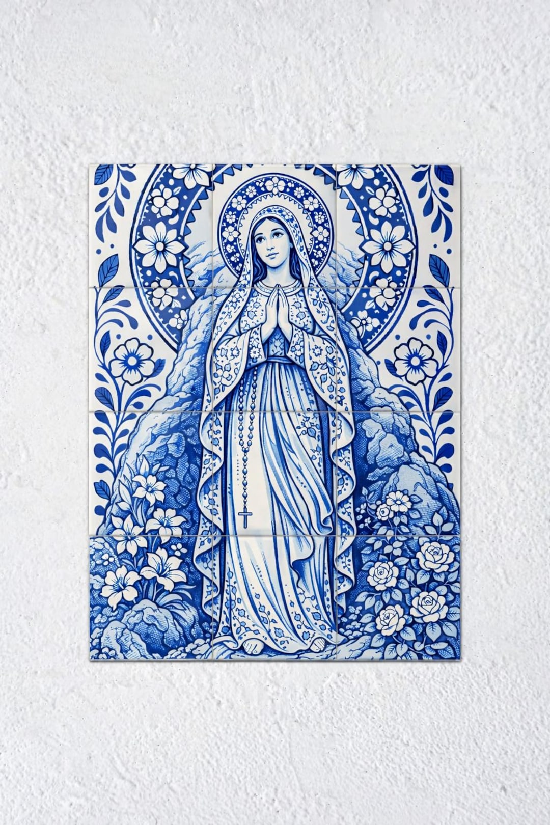 Blue Marian Tile Art – Christian Wall Art Holy Icon | Devotional Art ...