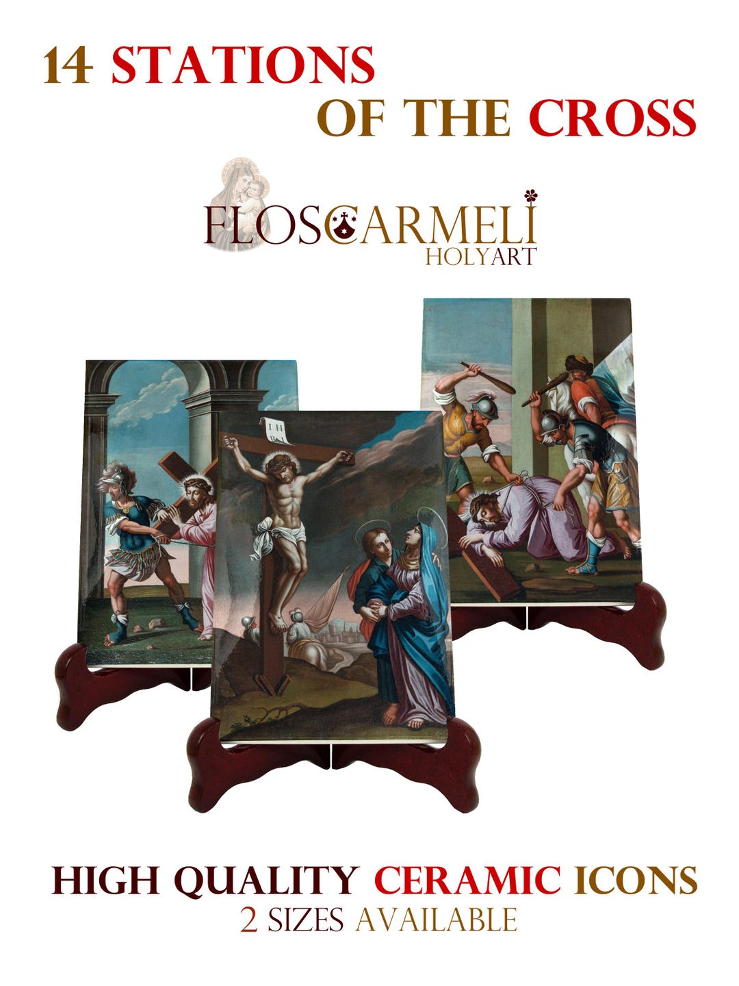 Way of the Cross Ceramic Icon Set – 14 Stations of the Cross Tiles ...
