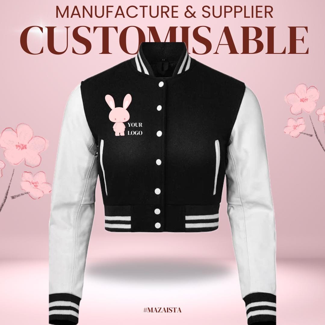 Custom Black & White Varsity Jacket – Cropped Letterman Jacket ...