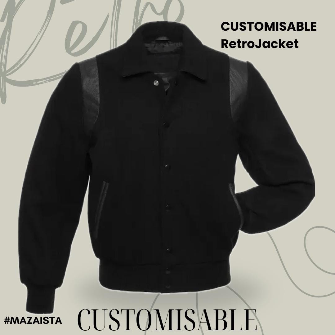 RETRO BLACK VARSITY | Leather Shoulder Insert Fully Customisable Jacket ...