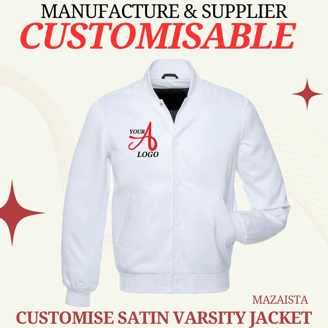 Bright White Satin Bomber Jacket | Lightweight Custom Varsity Jacket ...