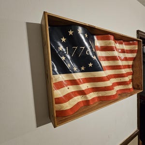 Wooden Wavy Patriotic Flag With Frame - Etsy