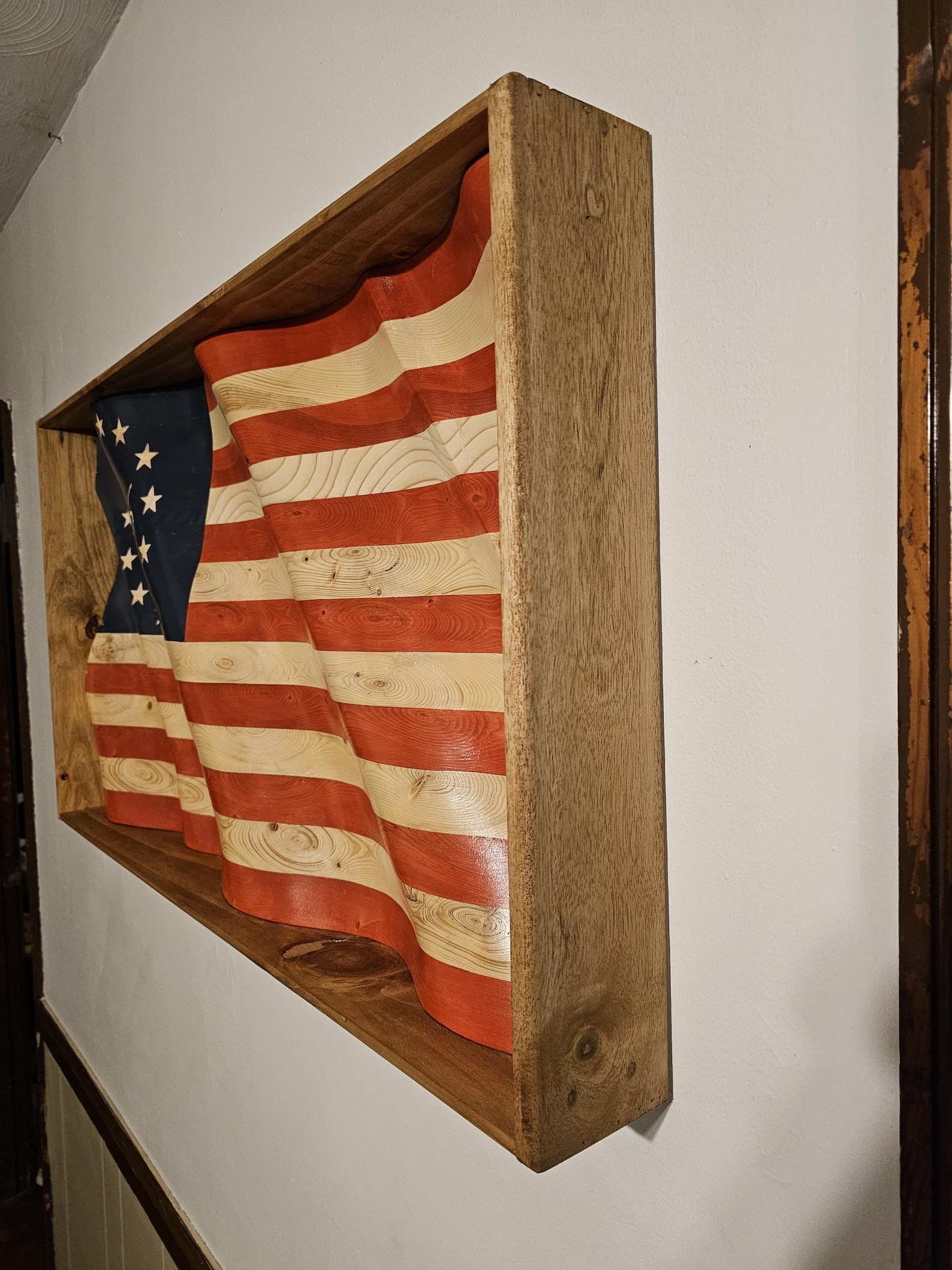 Wooden Wavy Patriotic Flag With Frame - Etsy
