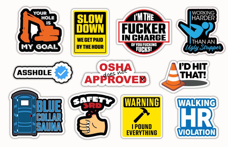 Sticker Pack - 11 Funny Blue Collar, Construction, Sarcasm Sticker Pack ...