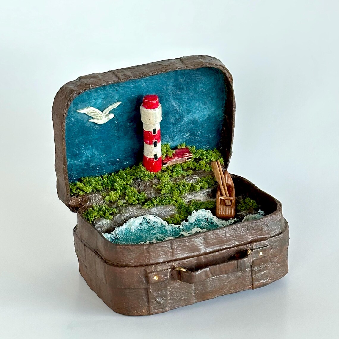 Suitcase Lighthouse Paper Mache Sculpture | Vintage Gift for Travellers ...