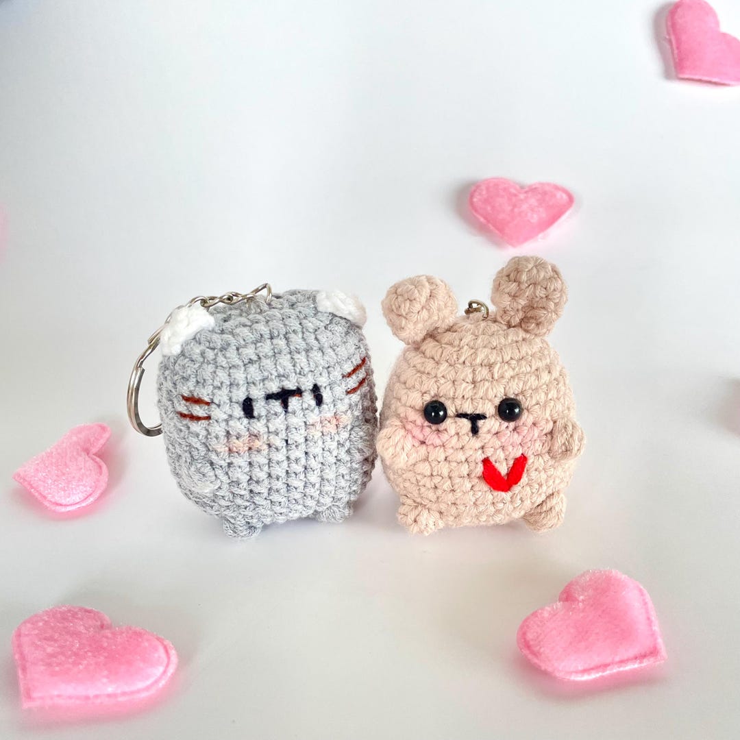 Tiny Crochet Kitty & Bunny Keychains| Cute Handmade Bag Charm, Kawaii ...