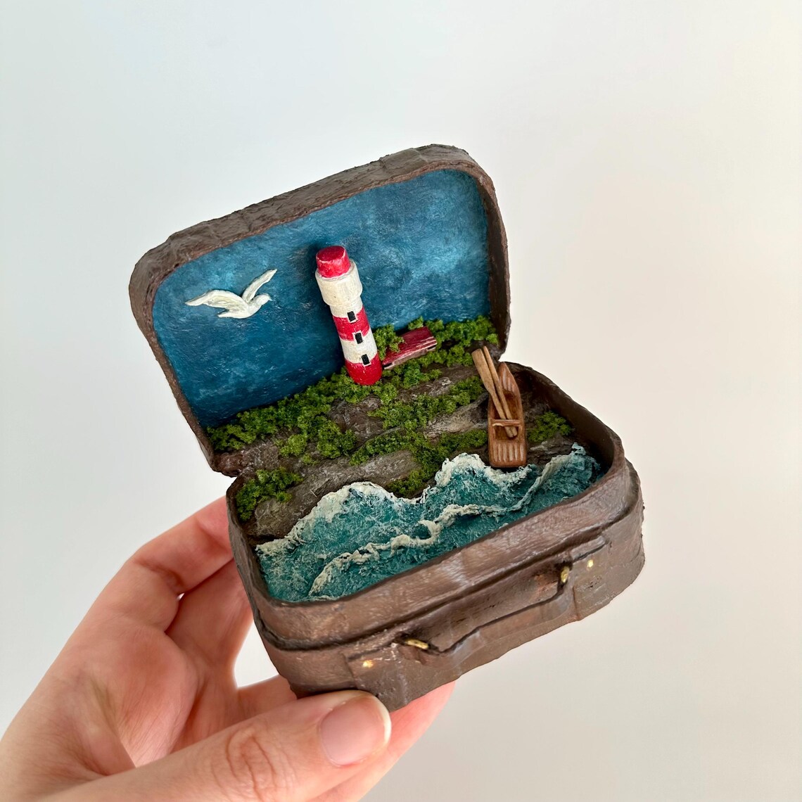 Suitcase Lighthouse Paper Mache Sculpture | Vintage Gift for Travellers ...