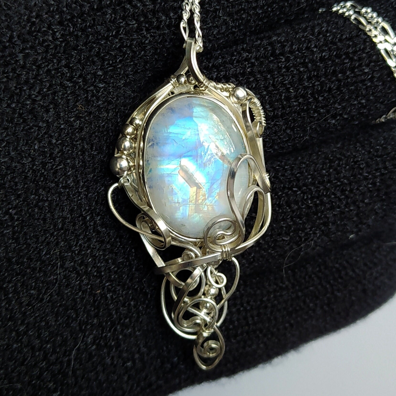 Rainbow Moonstone Pendant, 925 Sterling Silver Solid Wire, Chain ...