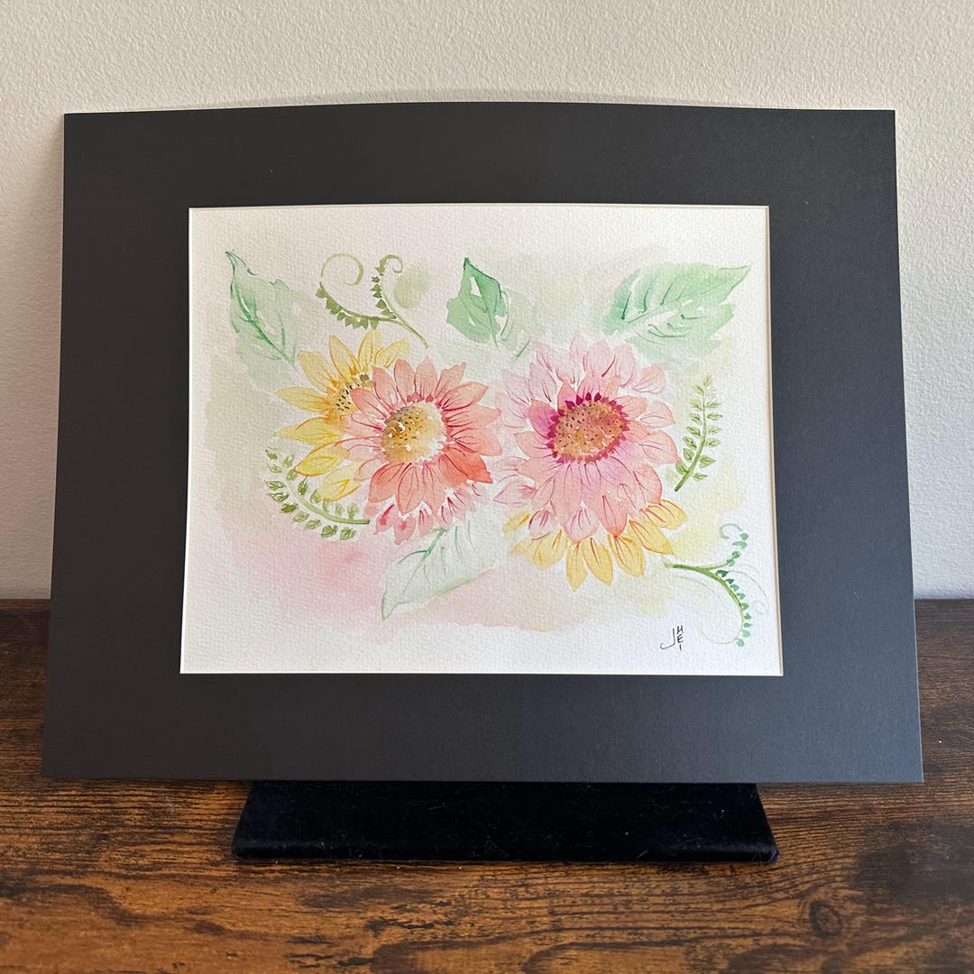 Daisy Chain. Watercolour Pink and Yellow Daisies, Hand-painted Original ...