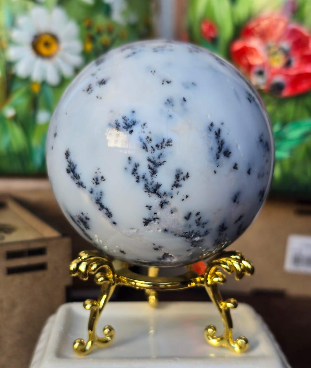 Handcrafted Merlinite Dendritic Wild Tree Agate Sphere With Baroque ...