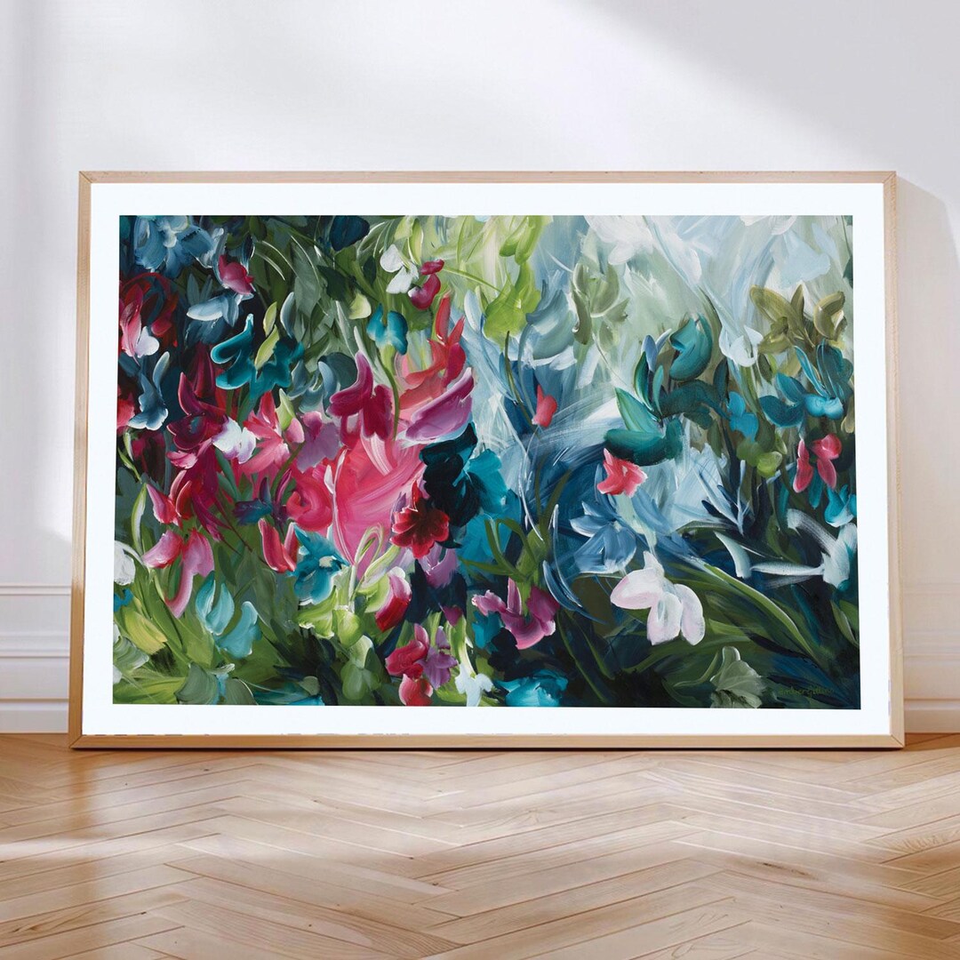 Red and Green Floral Digital Print. Modern Abstract Botanical Printable ...